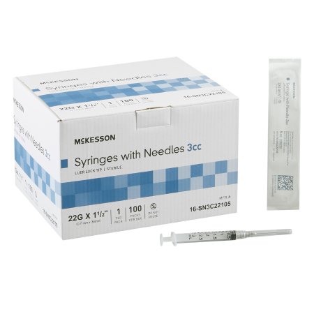 Standard Hypodermic Syringe with Needle McKesson 3 mL 1-1/2 Inch 22 Ga ...